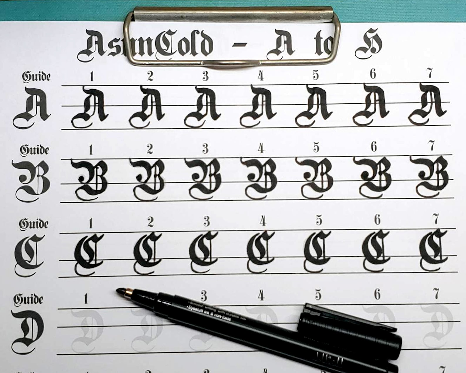 Gothic Calligraphy Template Worksheet for Beginner | Gothic Letter ...