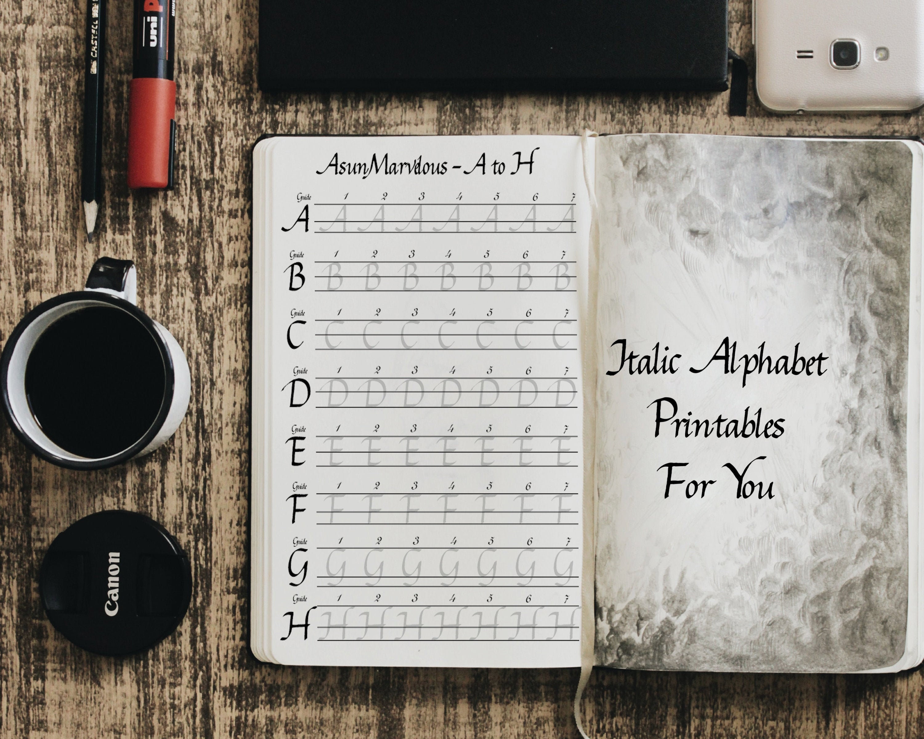 Classic Italic Alphabet Printables | Italic Handwriting Practice Sheet ...