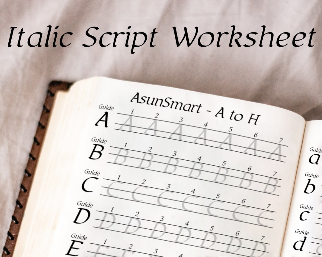 Italic Calligraphy Template Worksheet | Italic Script Font Practice ...