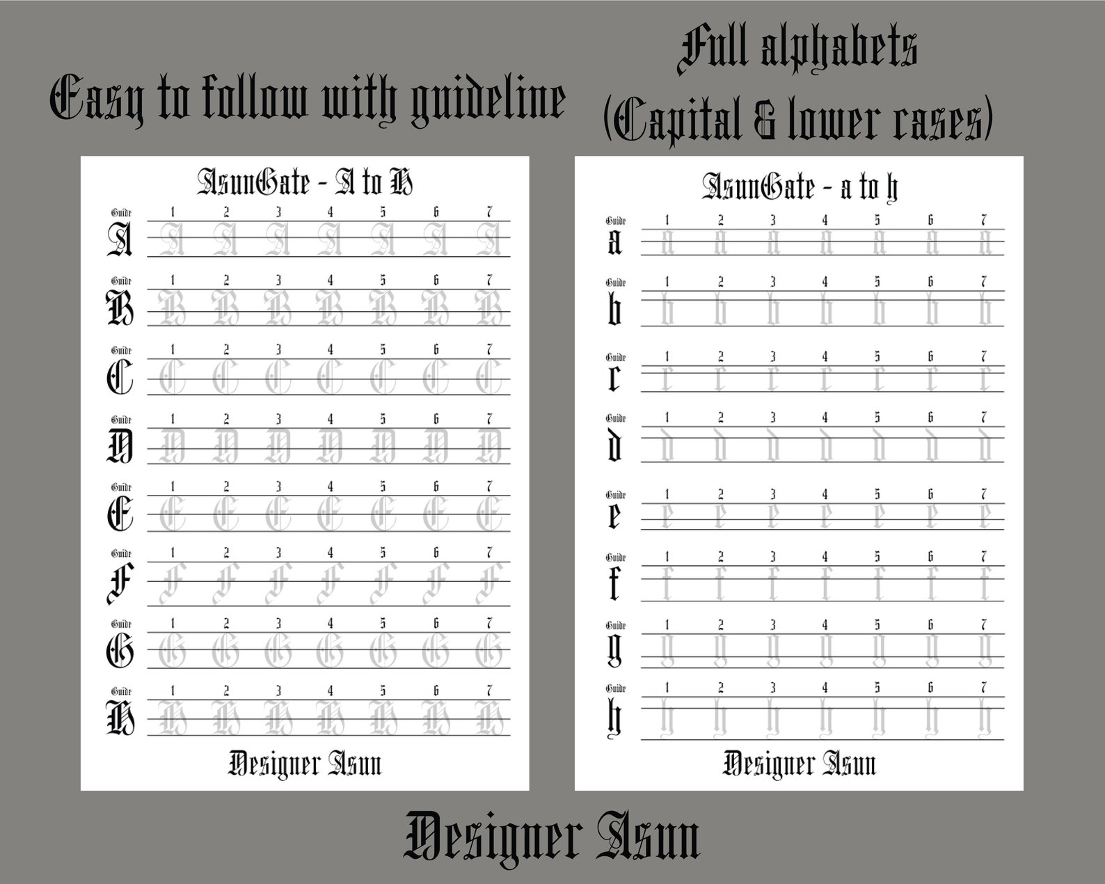 Modern Gothic Calligraphy Practice Sheets for Adult Alphabet Tracing ...