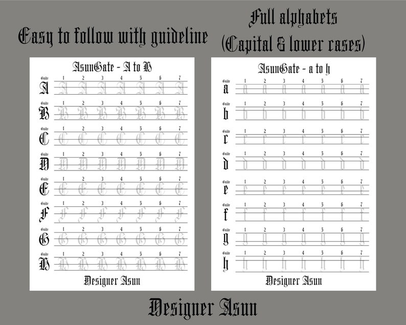 Modern Gothic Calligraphy Practice Sheets for Adult Alphabet Tracing ...