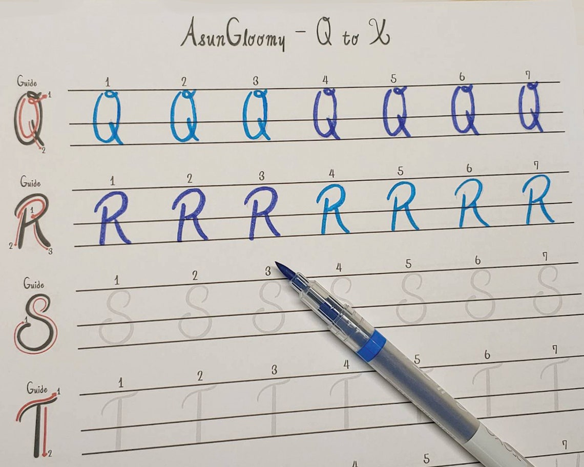 Brush Hand Lettering Worksheet PDF Printable Brush Alphabet | Etsy