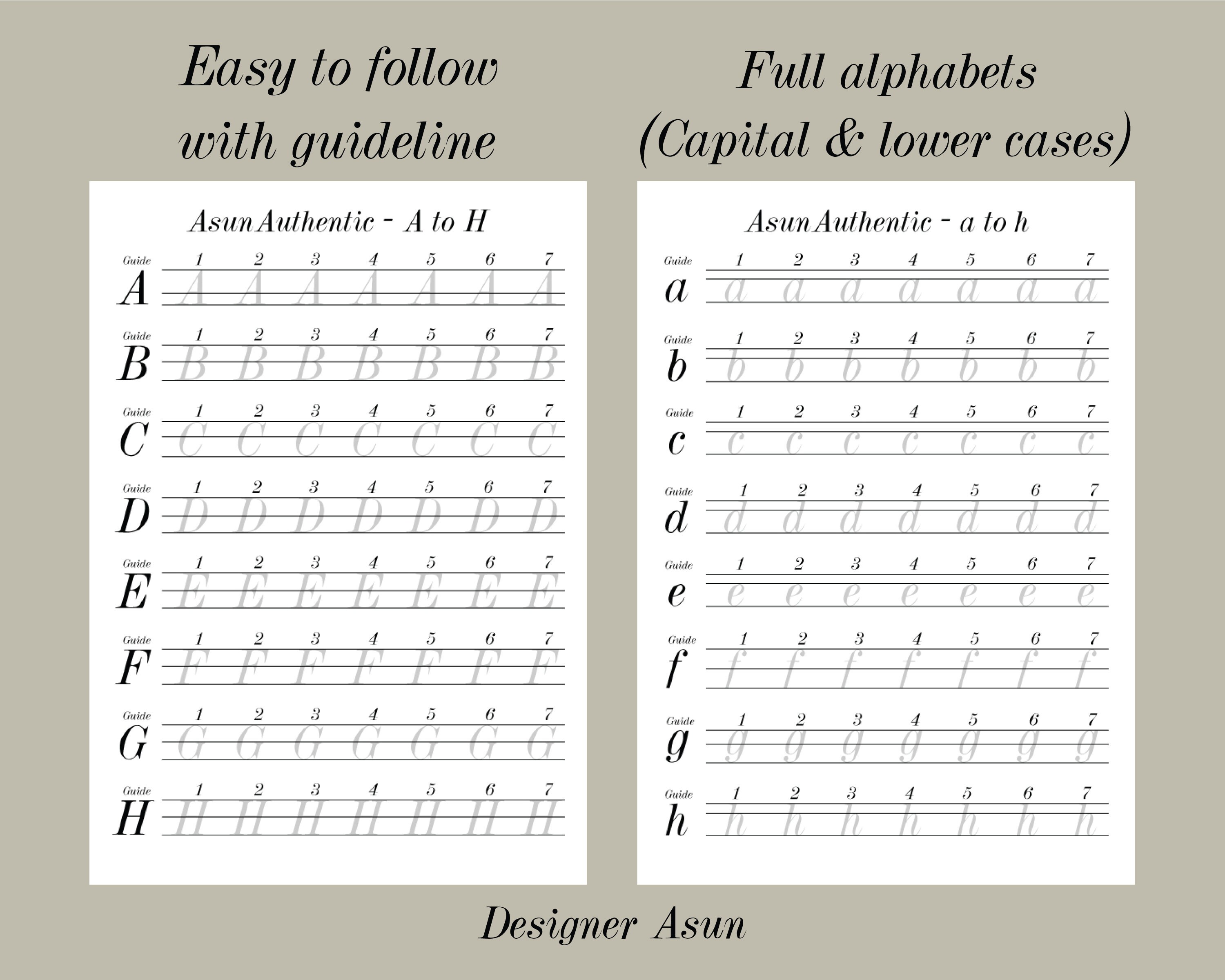 Italic Calligraphy Trace Template Italic Alphabet Practice Sheet for ...