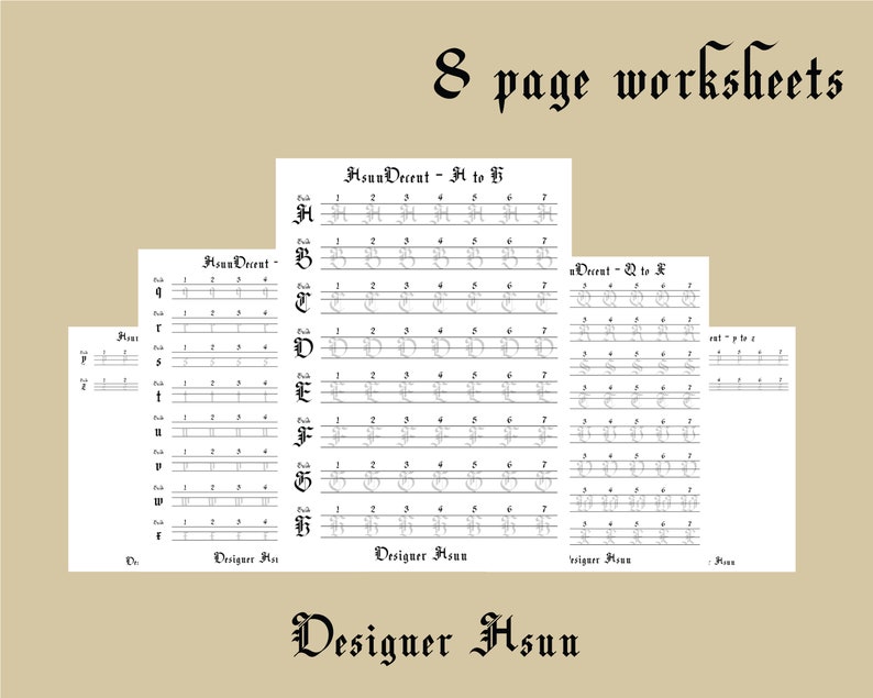 Printable Gothic Calligraphy Alphabet Template, Gothic Penmanship for ...