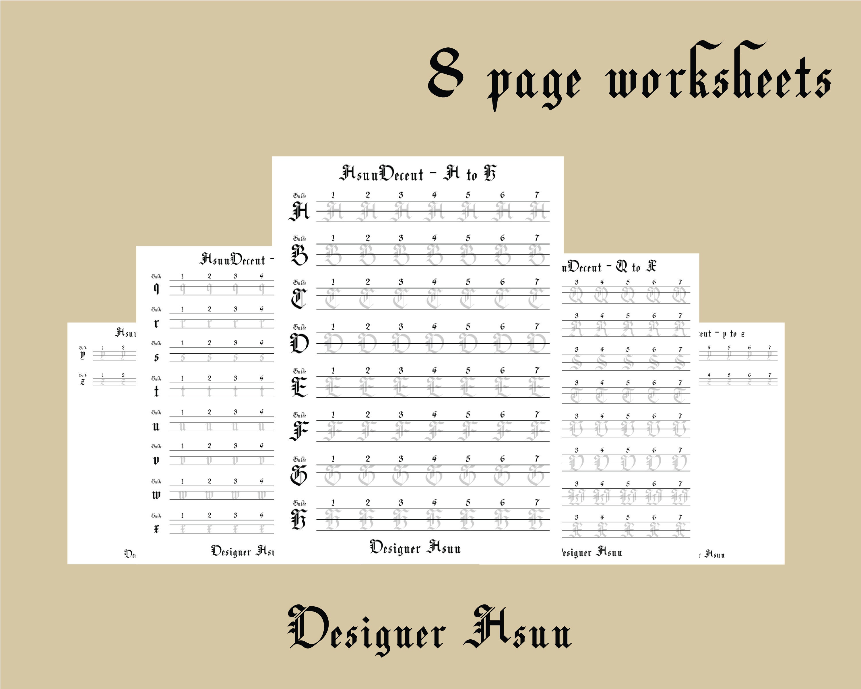 Printable Gothic Calligraphy Alphabet Template, Gothic Penmanship for ...