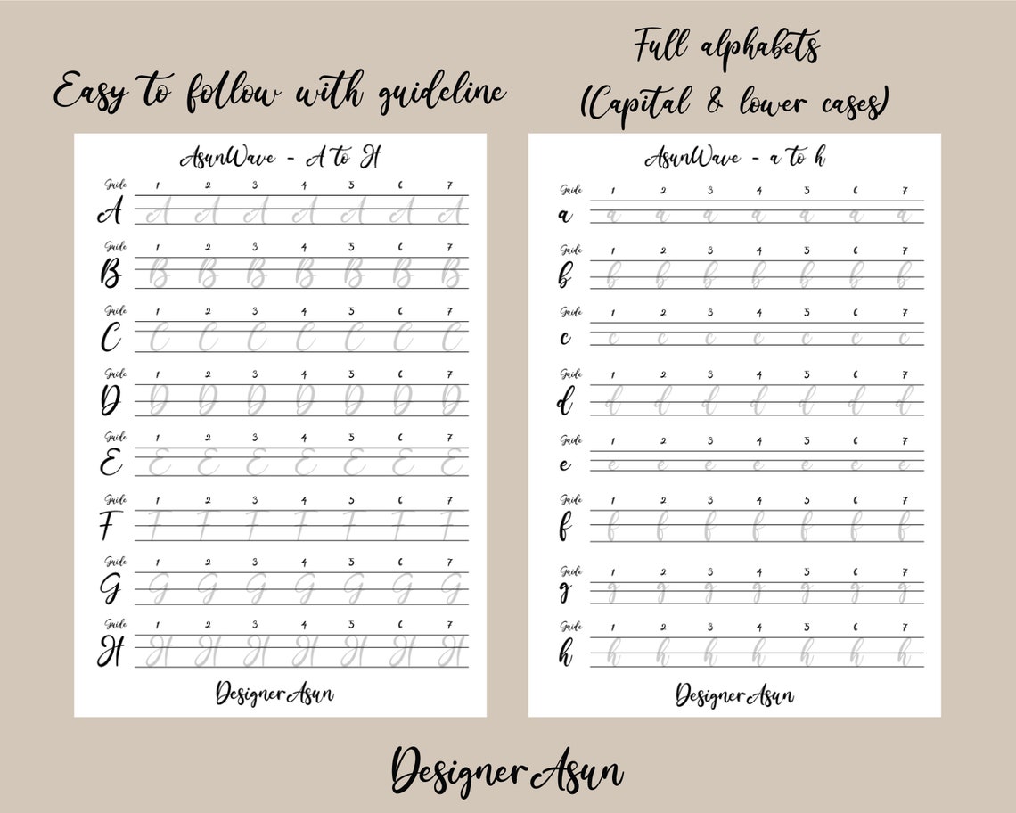 Printable Brush Lettering Alphabet Practice Sheet PDF New - Etsy