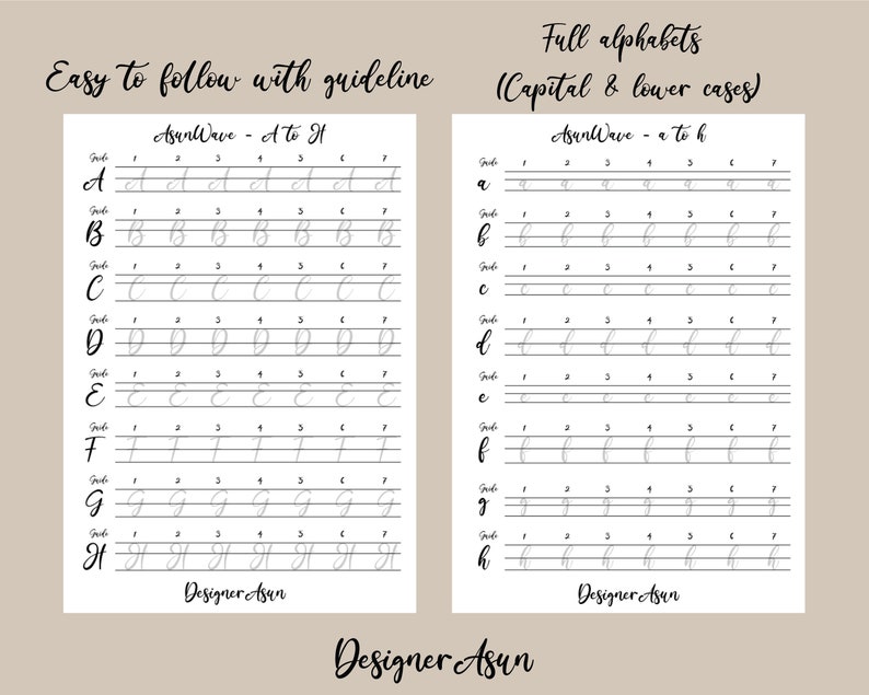 Printable Brush Lettering Alphabet Practice Sheet PDF New - Etsy