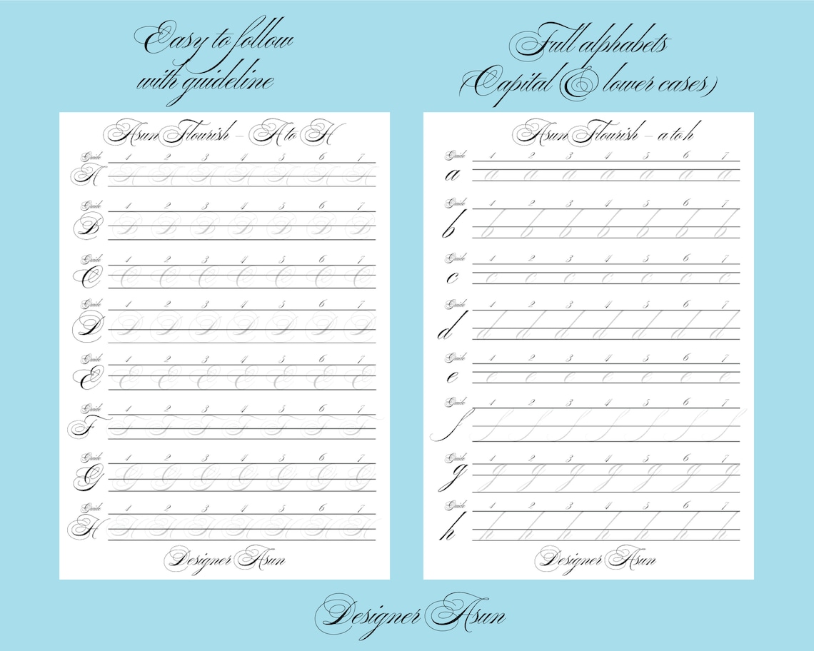 Copperplate Calligraphy Worksheet Set Copperplate Alphabet Practice ...