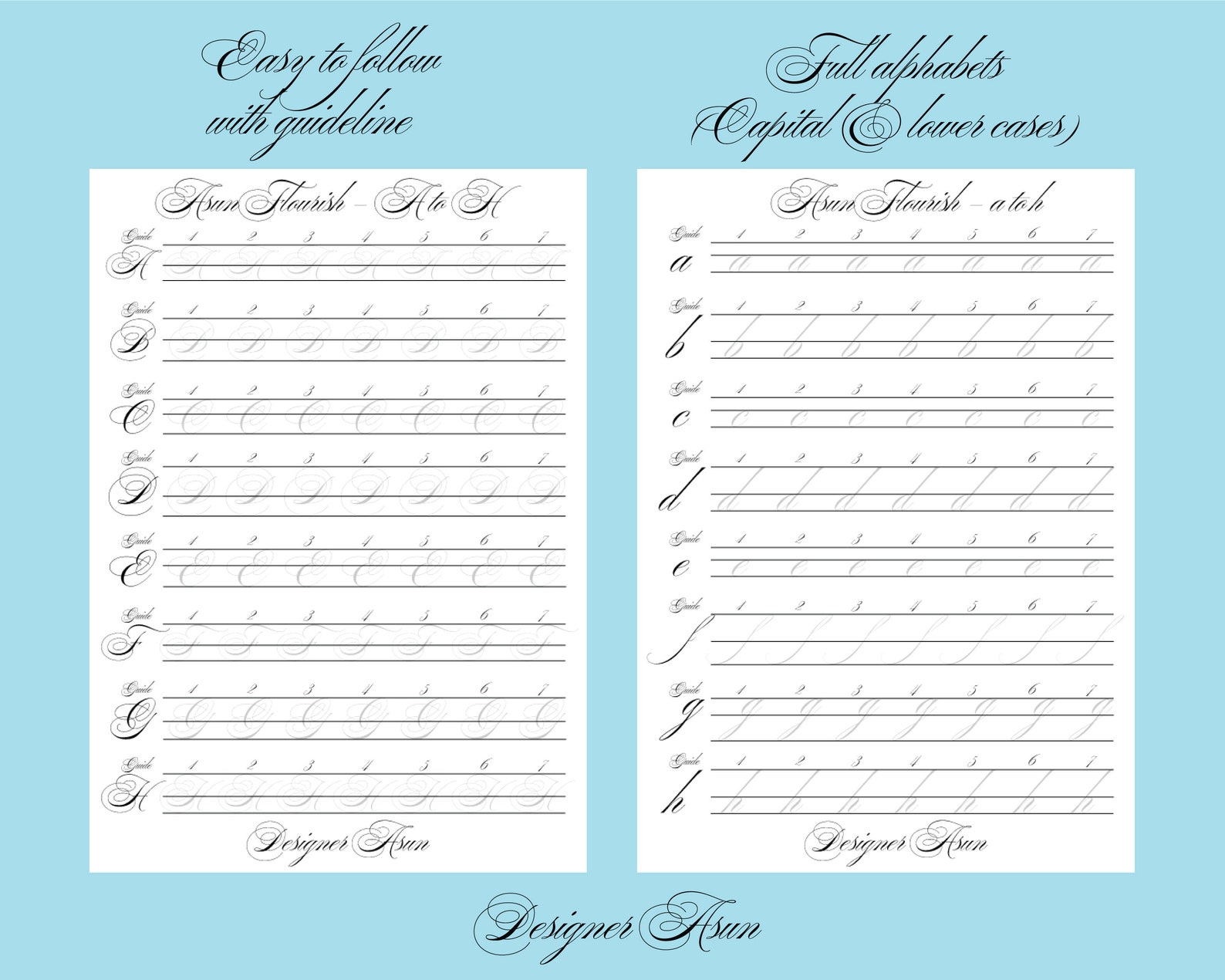 Copperplate Calligraphy Worksheet Set | Copperplate Alphabet Practice ...