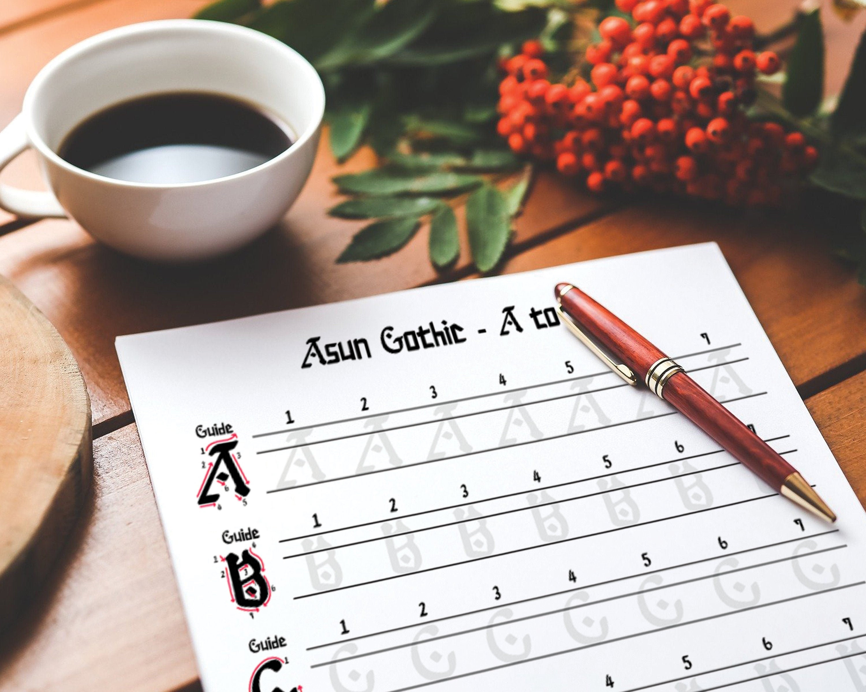 Gothic Calligraphy Worksheet for Beginners | Gothic Letter Template PDF ...