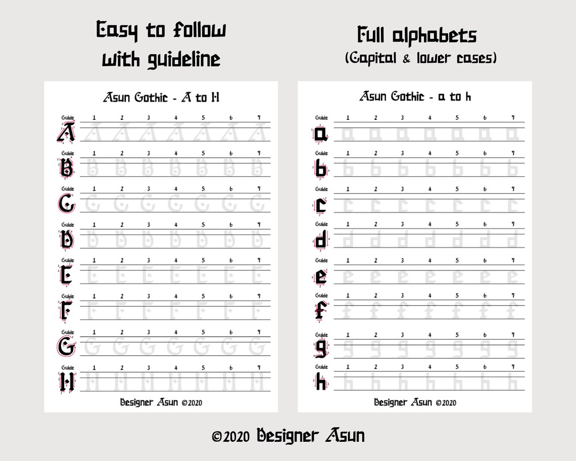 Gothic Calligraphy Worksheet for Beginners | Gothic Letter Template PDF ...