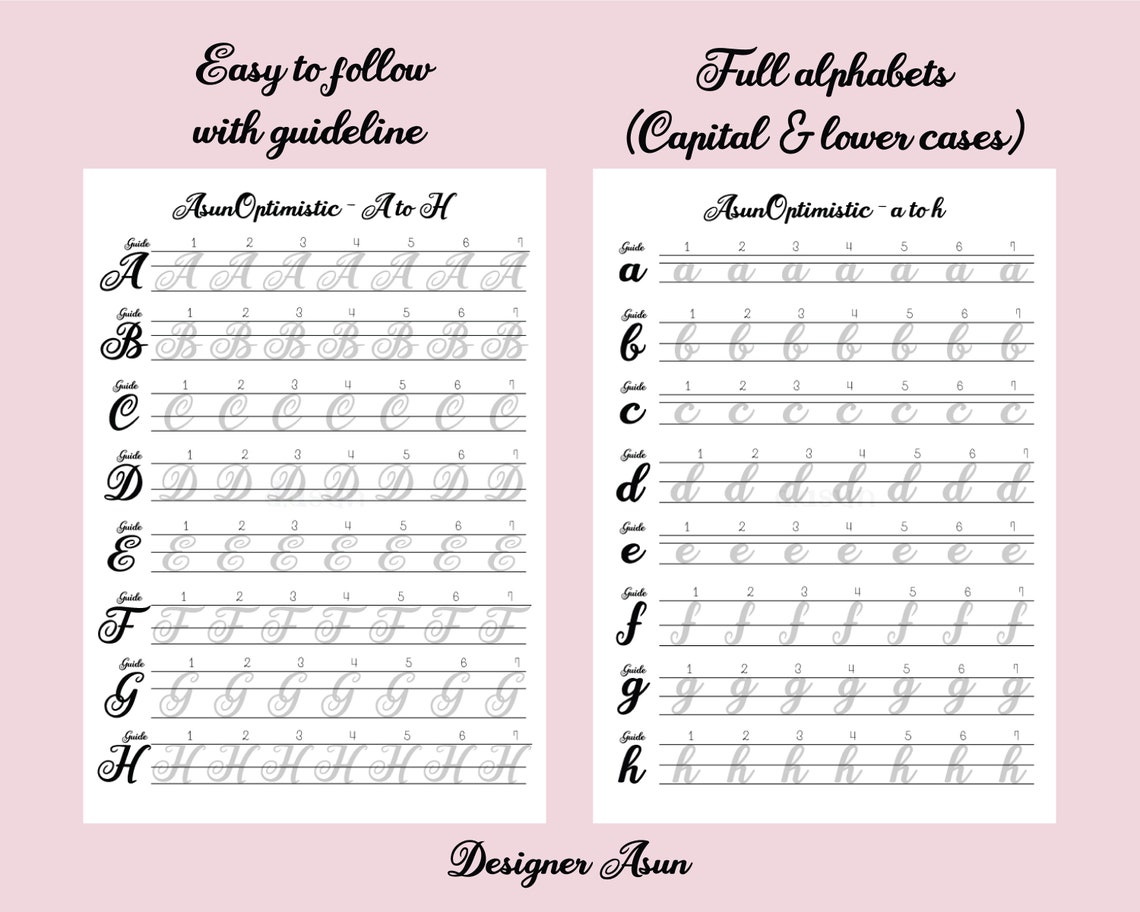Brush Pen Lettering Alphabet Practice Sheet PDF Brush - Etsy Finland