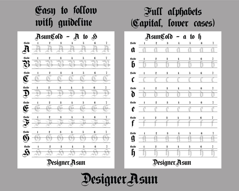 Gothic Calligraphy Template Worksheet for Beginner | Gothic Letter ...