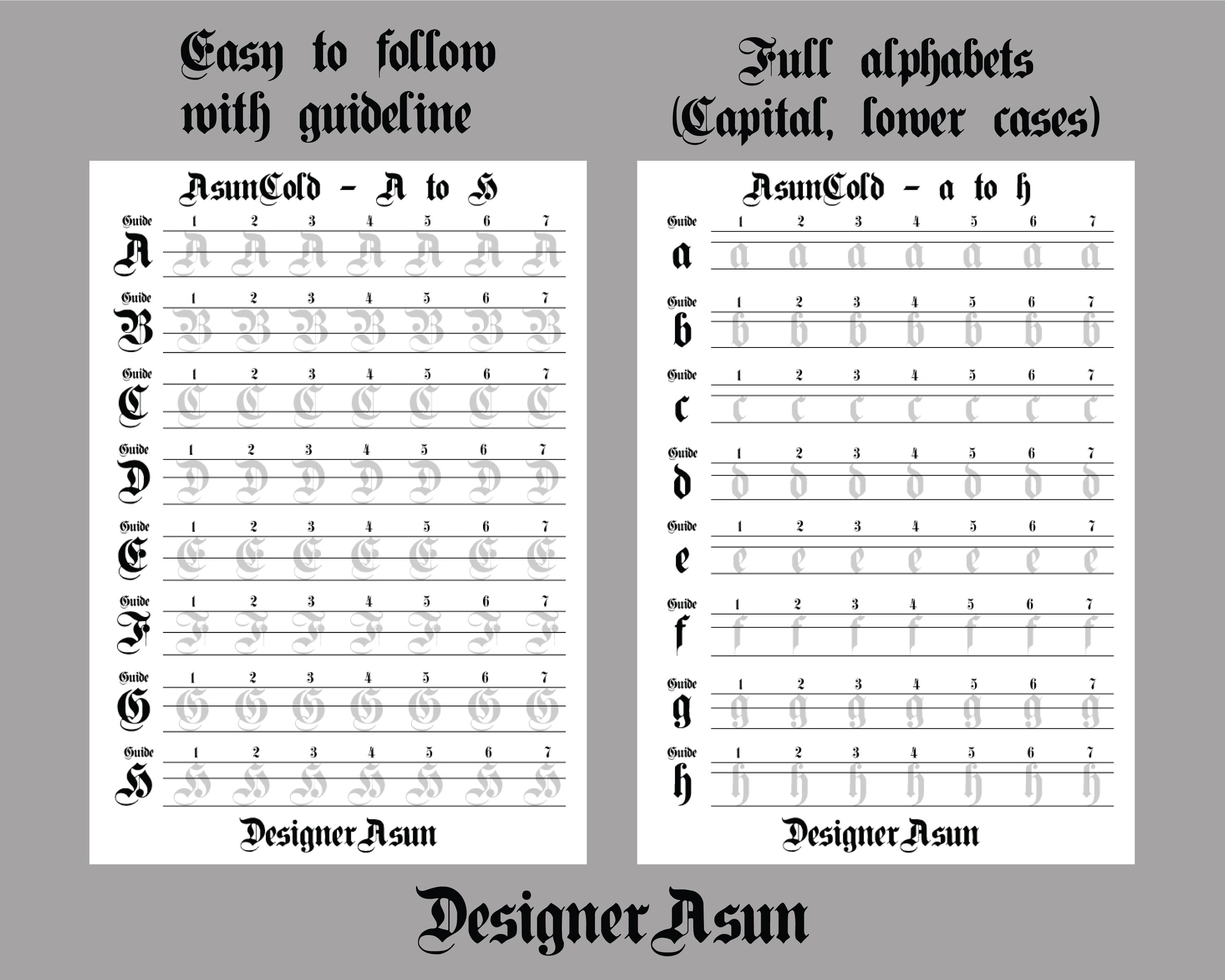 Gothic Calligraphy Template Worksheet for Beginner | Gothic Letter ...