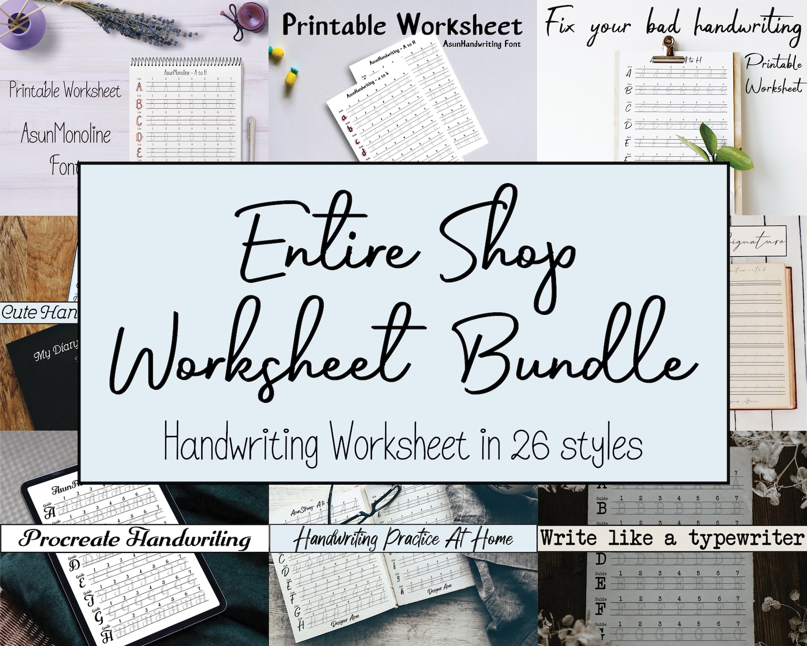 Handwriting Worksheet Template Bundle Pack | Self-learning Handwriting ...