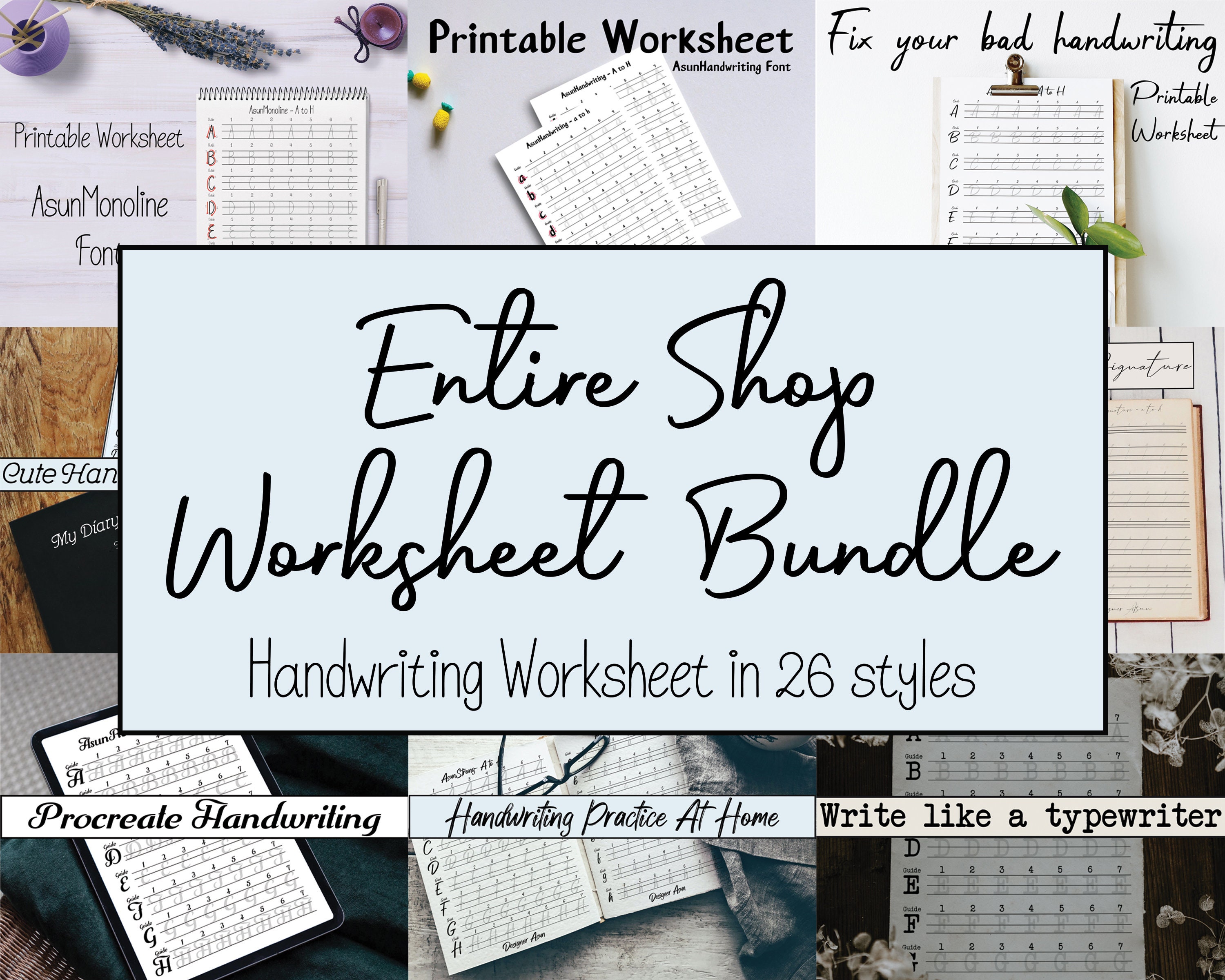Handwriting Worksheet Template Bundle Pack | Self-learning Handwriting ...