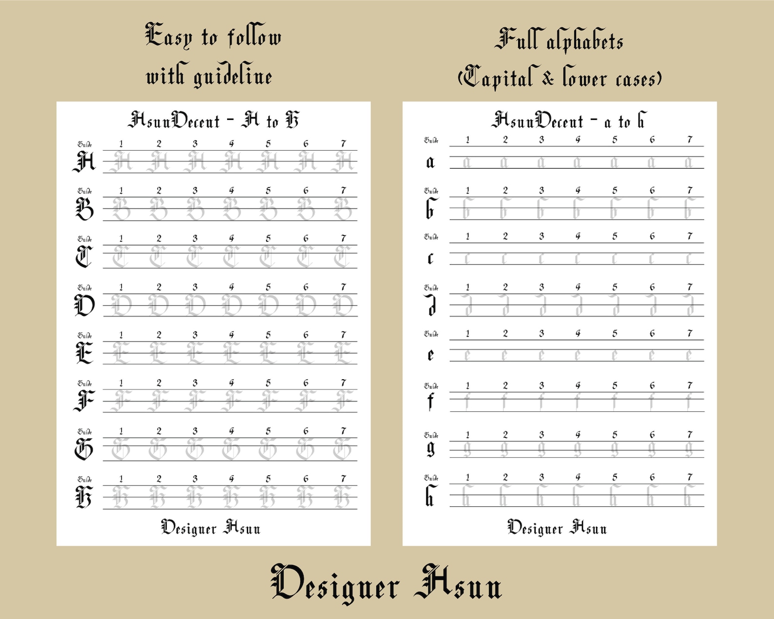 Printable Gothic Calligraphy Alphabet Template, Gothic Penmanship for ...