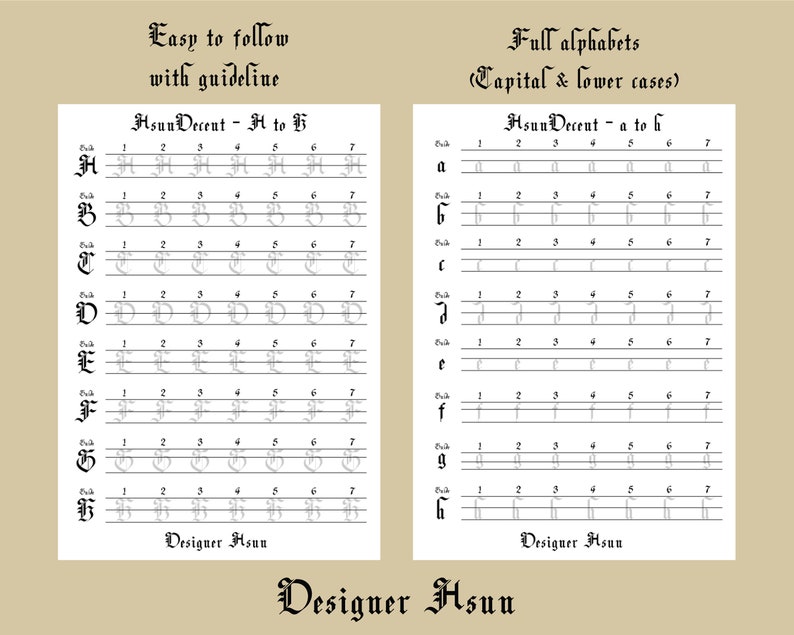 Printable Gothic Calligraphy Alphabet Template, Gothic Penmanship for ...