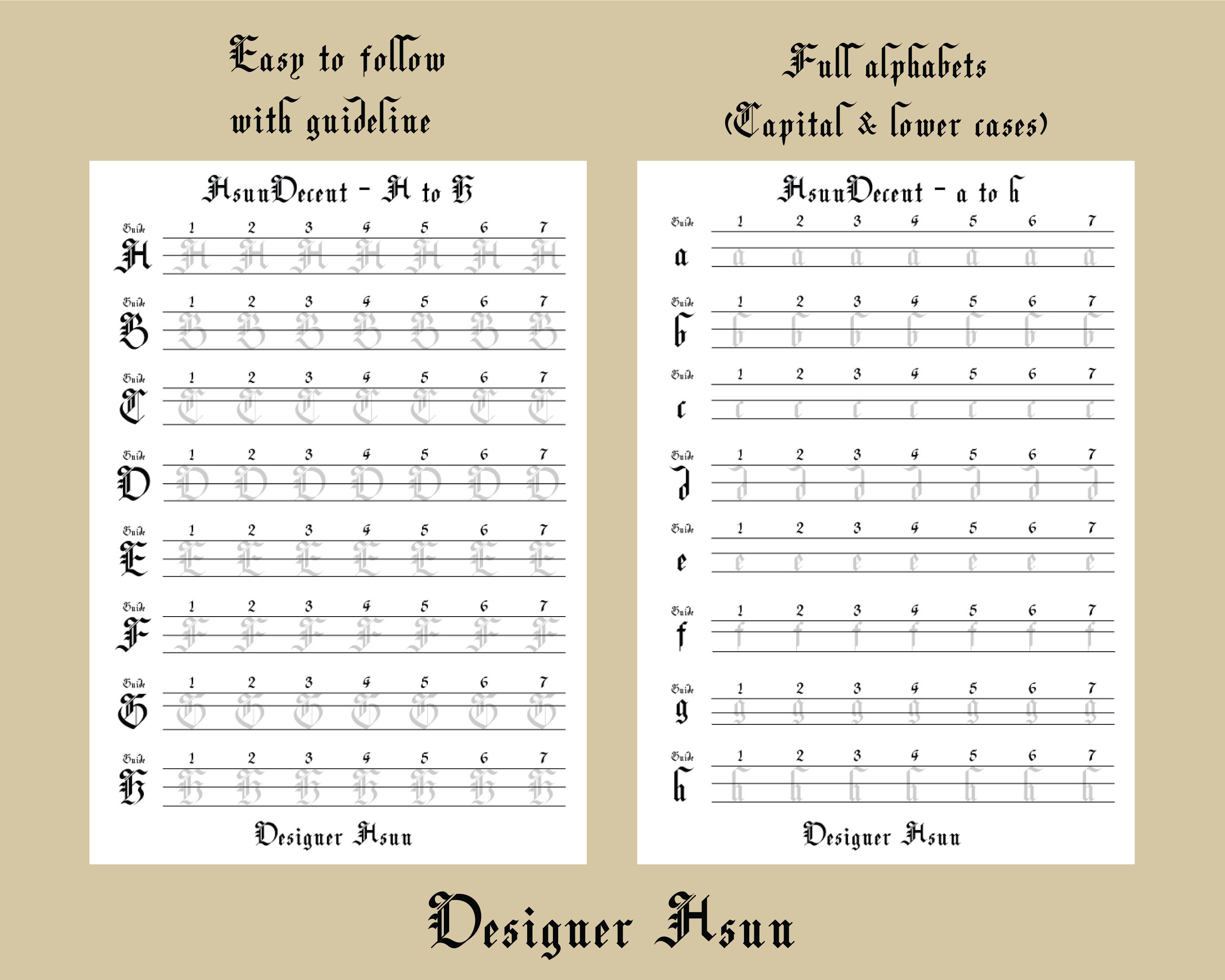 Printable Gothic Calligraphy Alphabet Template, Gothic Penmanship for ...