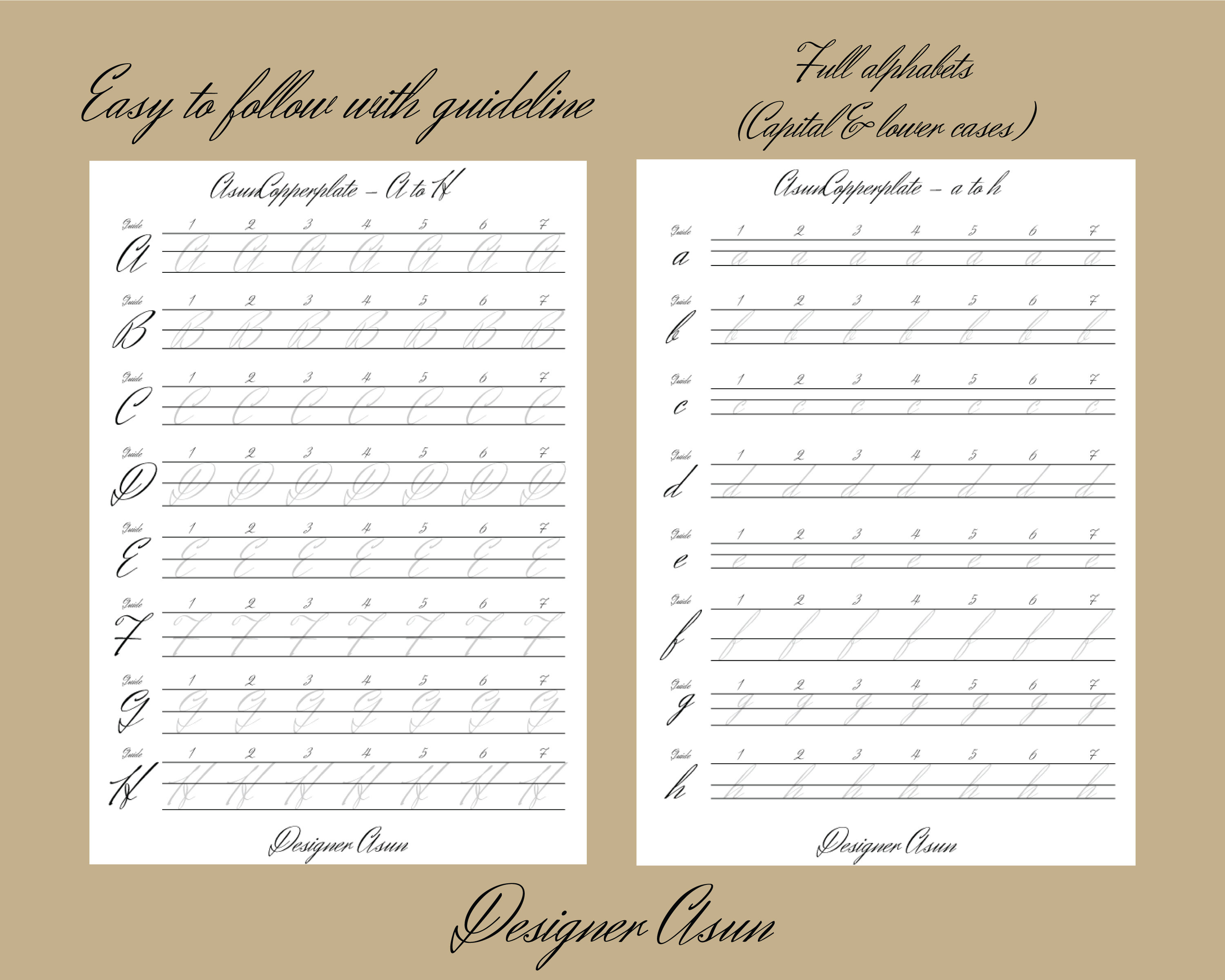 Copperplate Calligraphy Worksheet Printable Template PDF for - Etsy