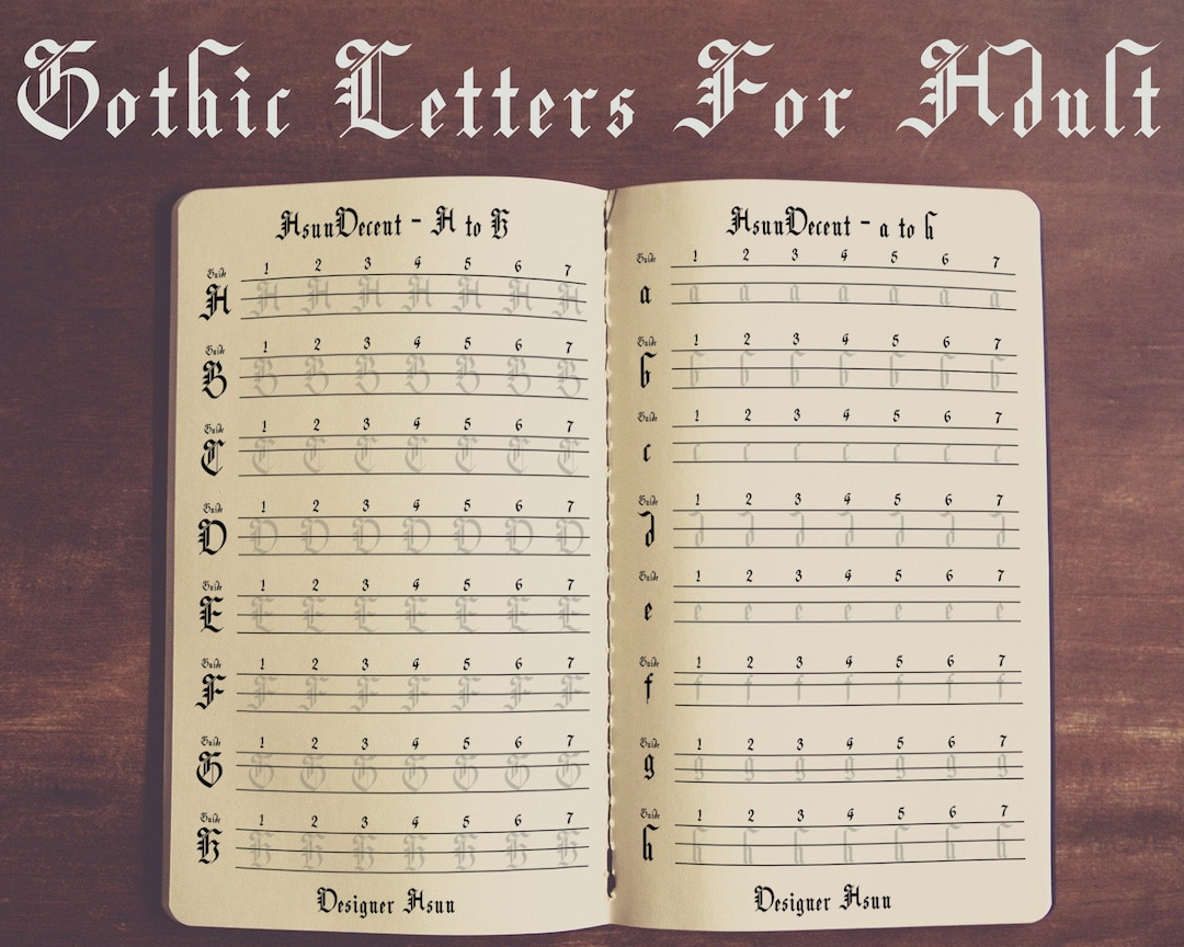 Printable Gothic Calligraphy Alphabet Template, Gothic Penmanship for ...