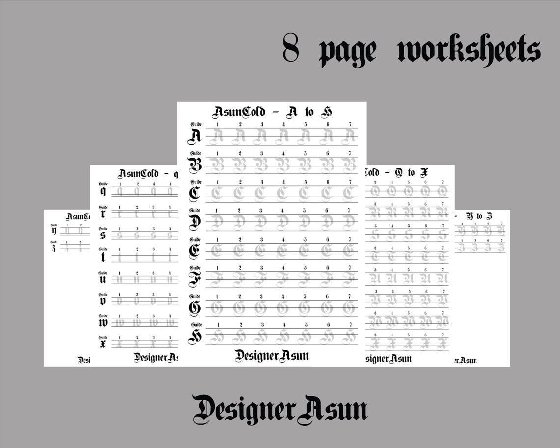 Gothic Calligraphy Template Worksheet for Beginner | Gothic Letter ...