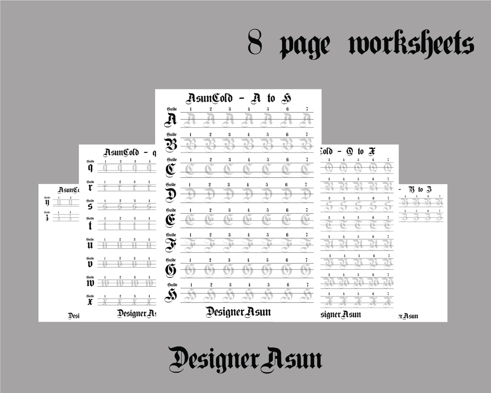 Gothic Calligraphy Template Worksheet for Beginner | Gothic Letter ...