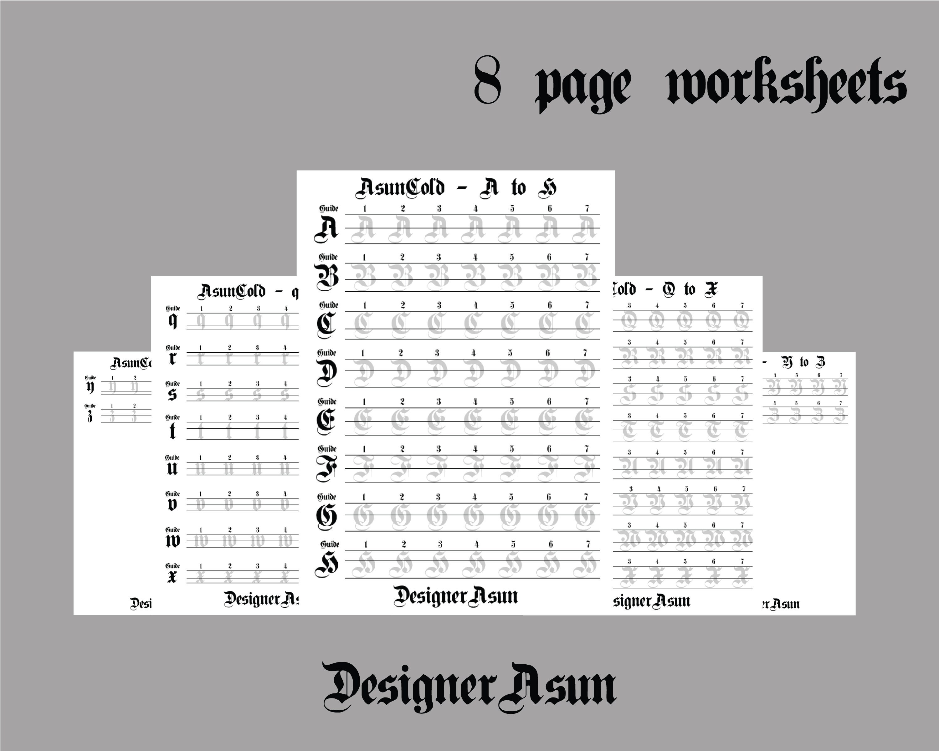 Gothic Calligraphy Template Worksheet for Beginner Gothic Letter ...