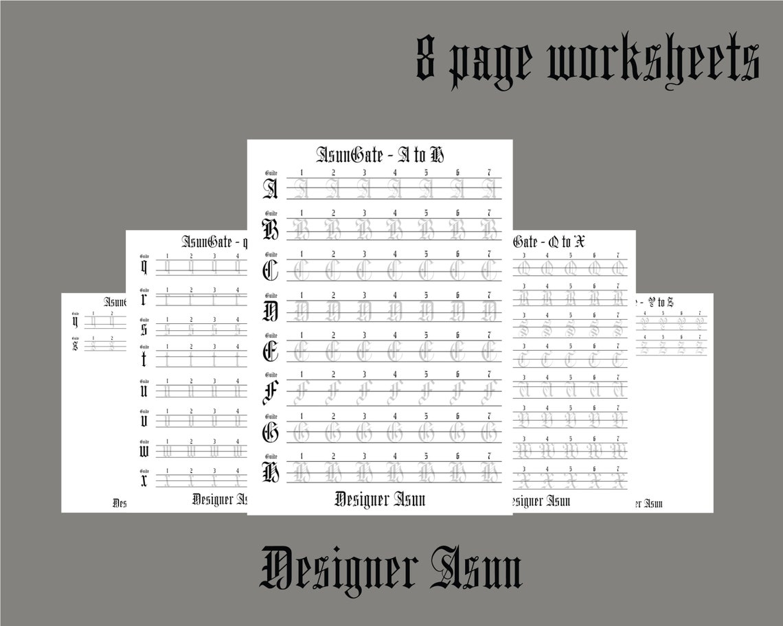 Modern Gothic Calligraphy Practice Sheets for Adult Alphabet - Etsy
