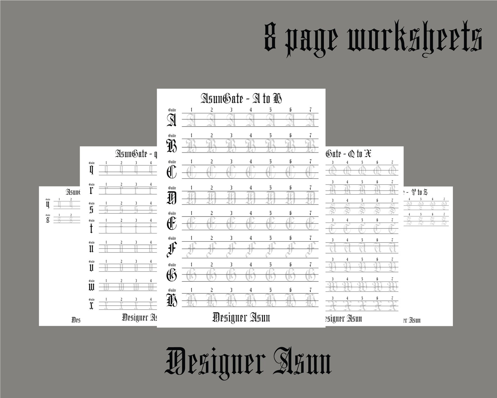 Modern Gothic Calligraphy Practice Sheets for Adult Alphabet Tracing ...