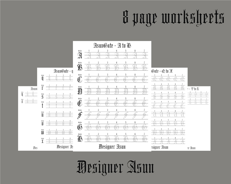 Modern Gothic Calligraphy Practice Sheets for Adult Alphabet Tracing ...