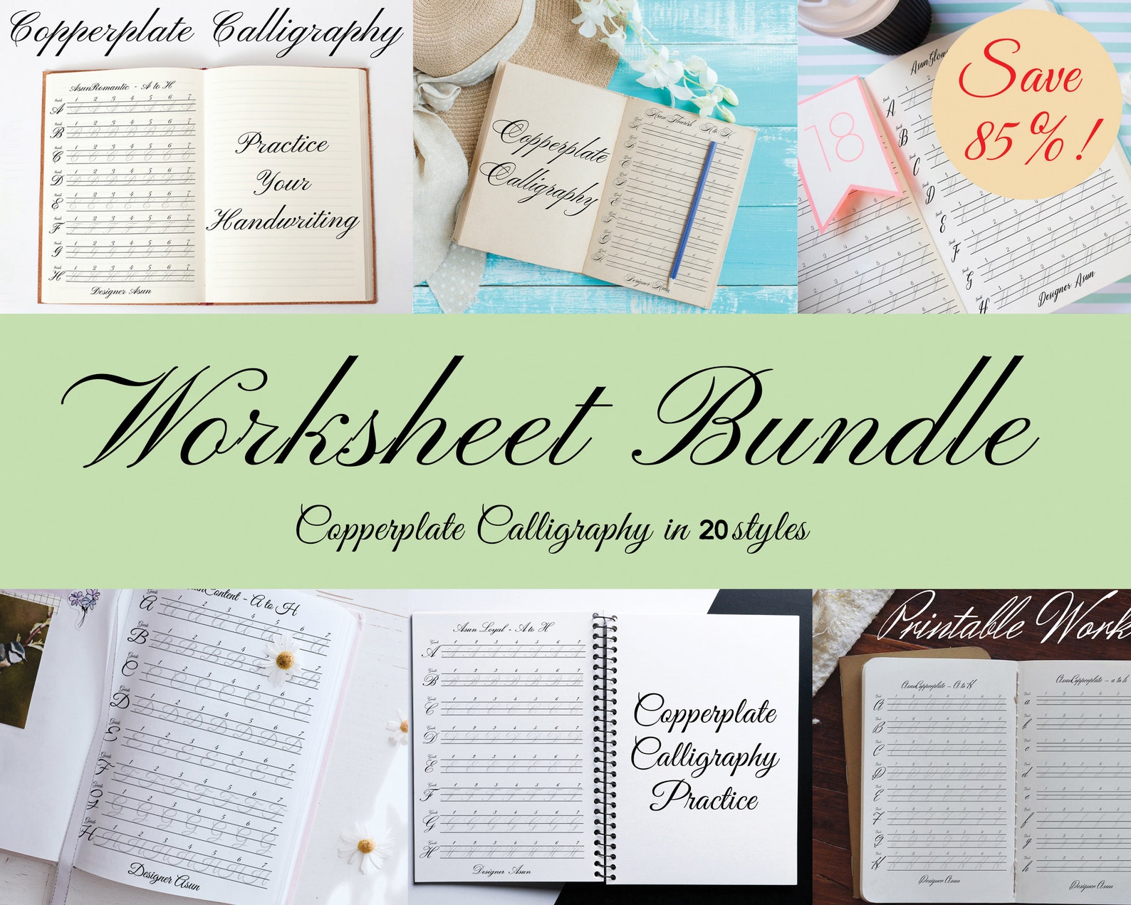 Copperplate Calligraphy Template Bundle Pack Copperplate | Etsy