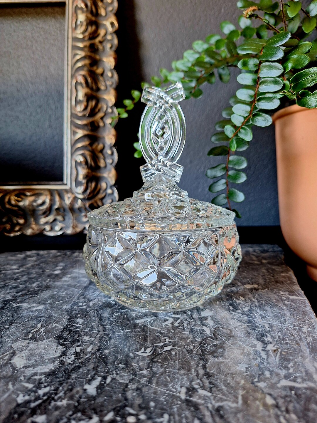 Crystal Glass Candy Box 1970s Art Deco Style - Etsy