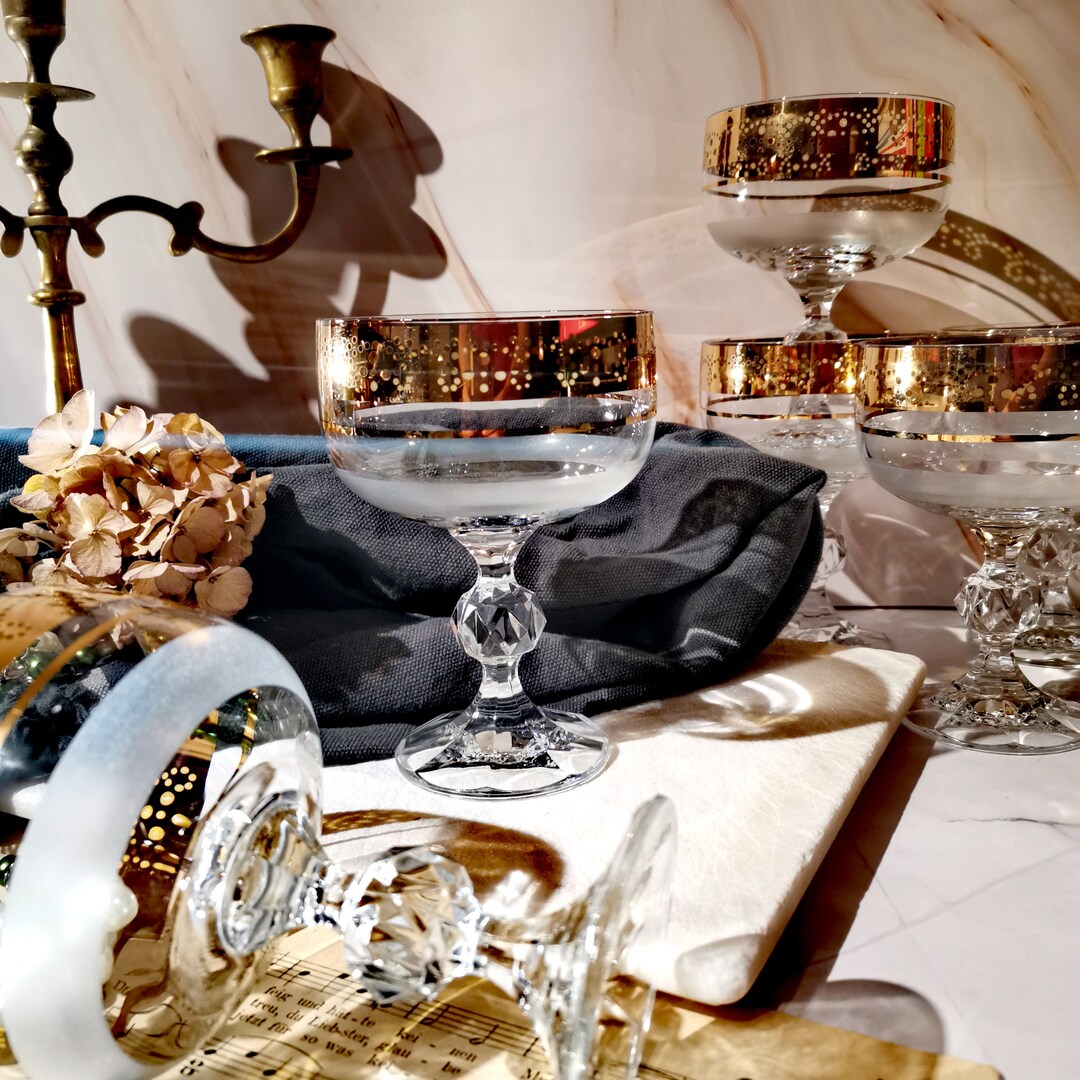 Antique Coupe Champagne Set of 6 Glasses Bohemia - Etsy