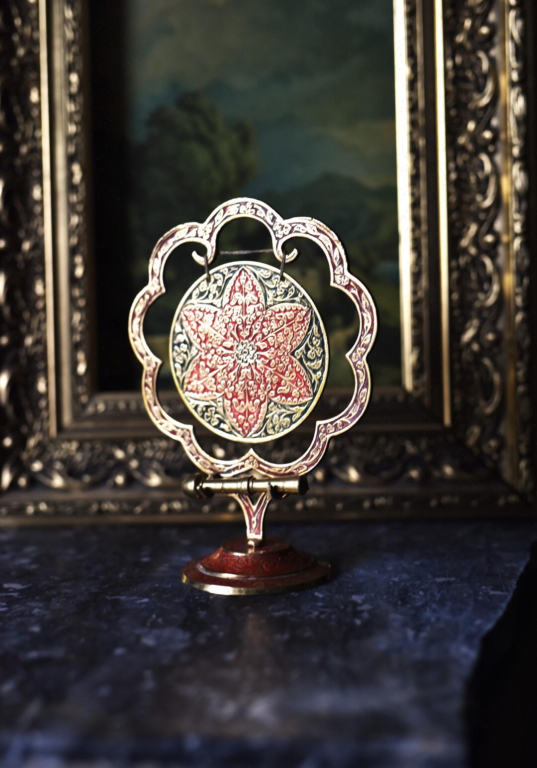 Vintage Decorative Brass Gong With Hand-engraved Frame and Brass Mallet ...