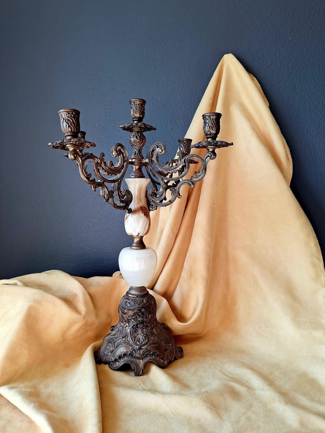 Baroque Style Five-armed Candelabra – Ornate Vintage Metal Candlestick ...