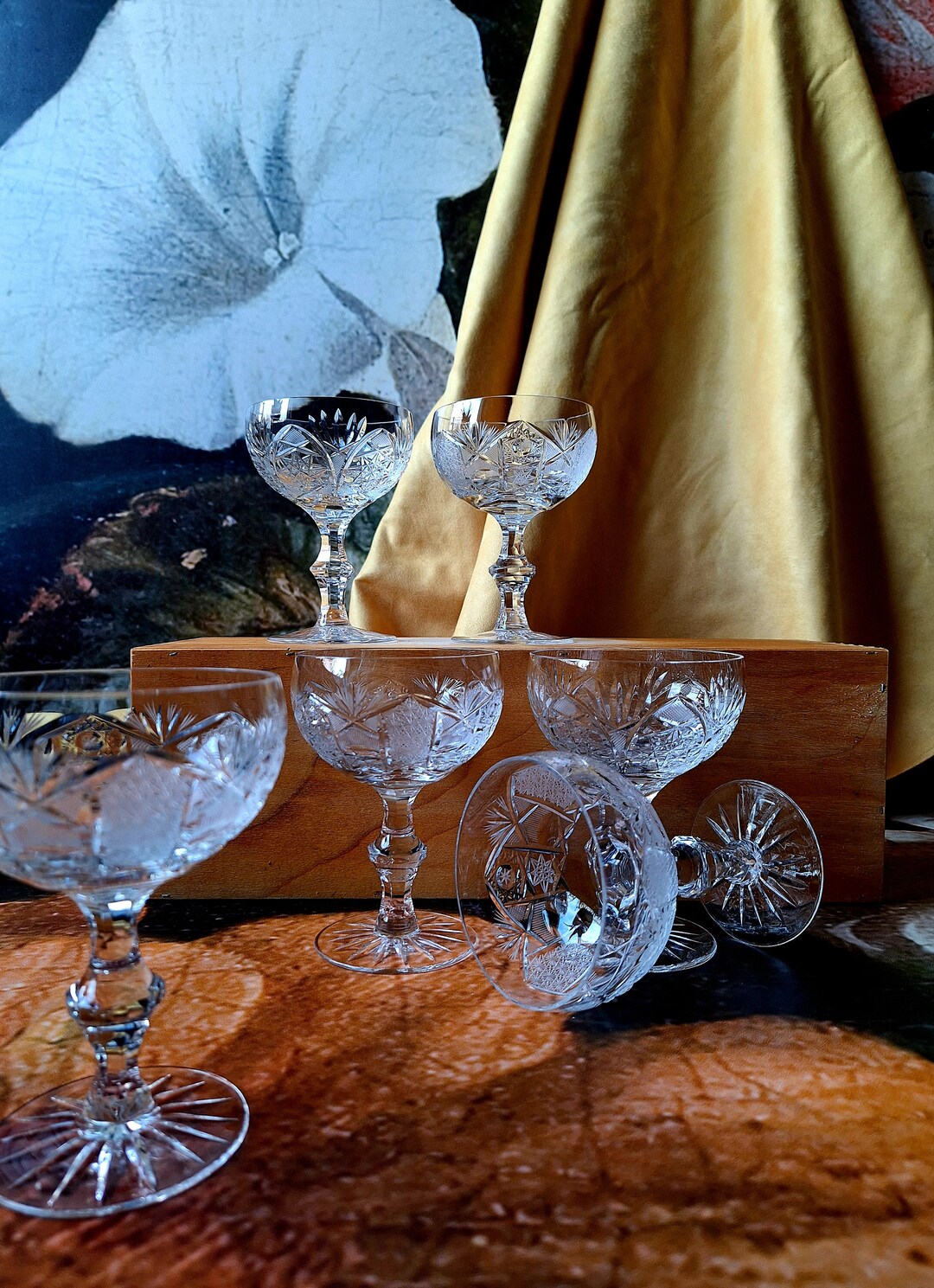 Antique Coupe Champagne Set of 6 Crystal Glasses Bohemia - Etsy