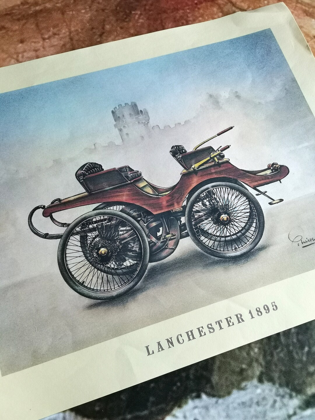 Lithography Veteran Car LANCHESTER 1895 - Etsy