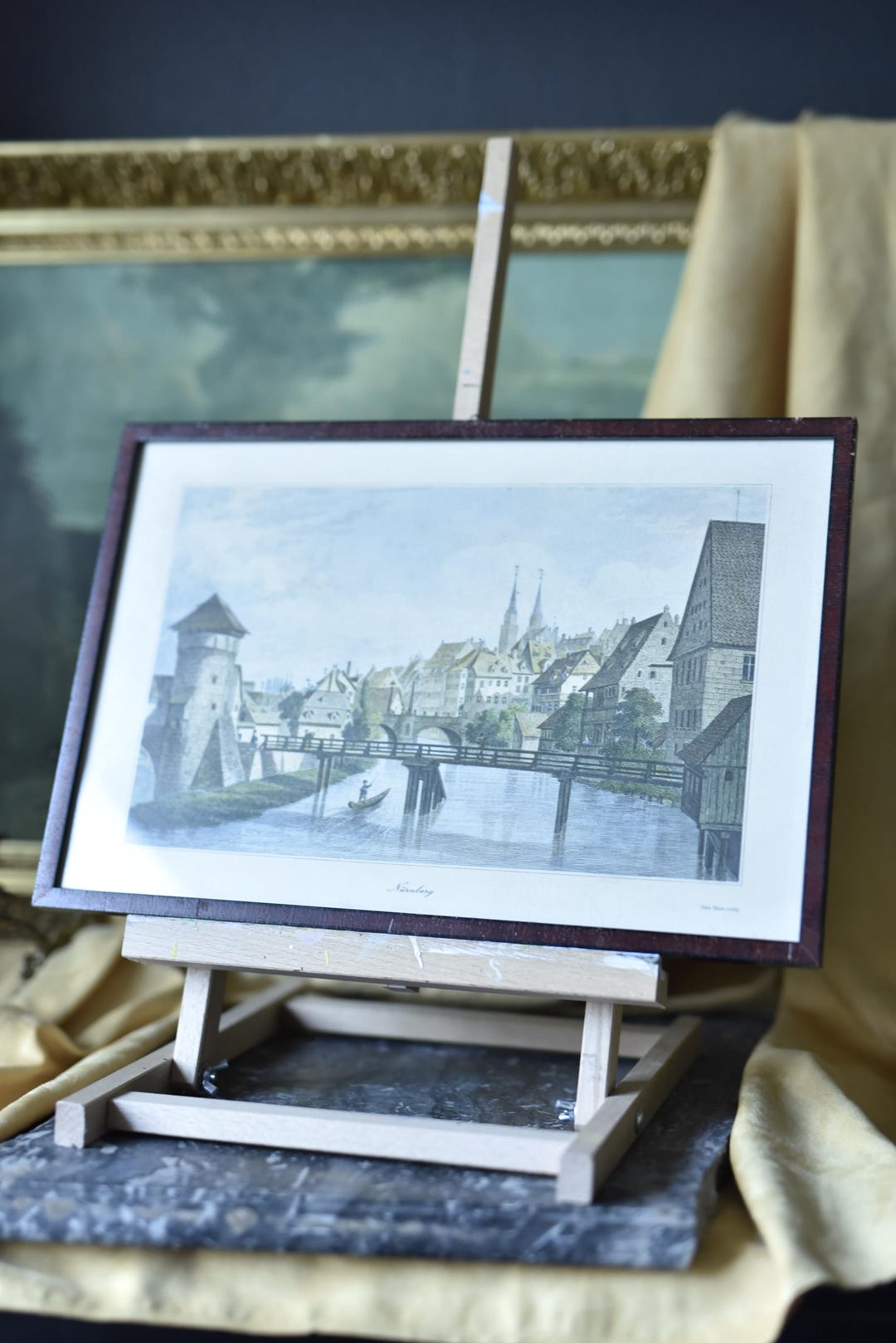 Antique Steel Engraving Watercolors Nürnberg 1850 Framed Print by Alex ...