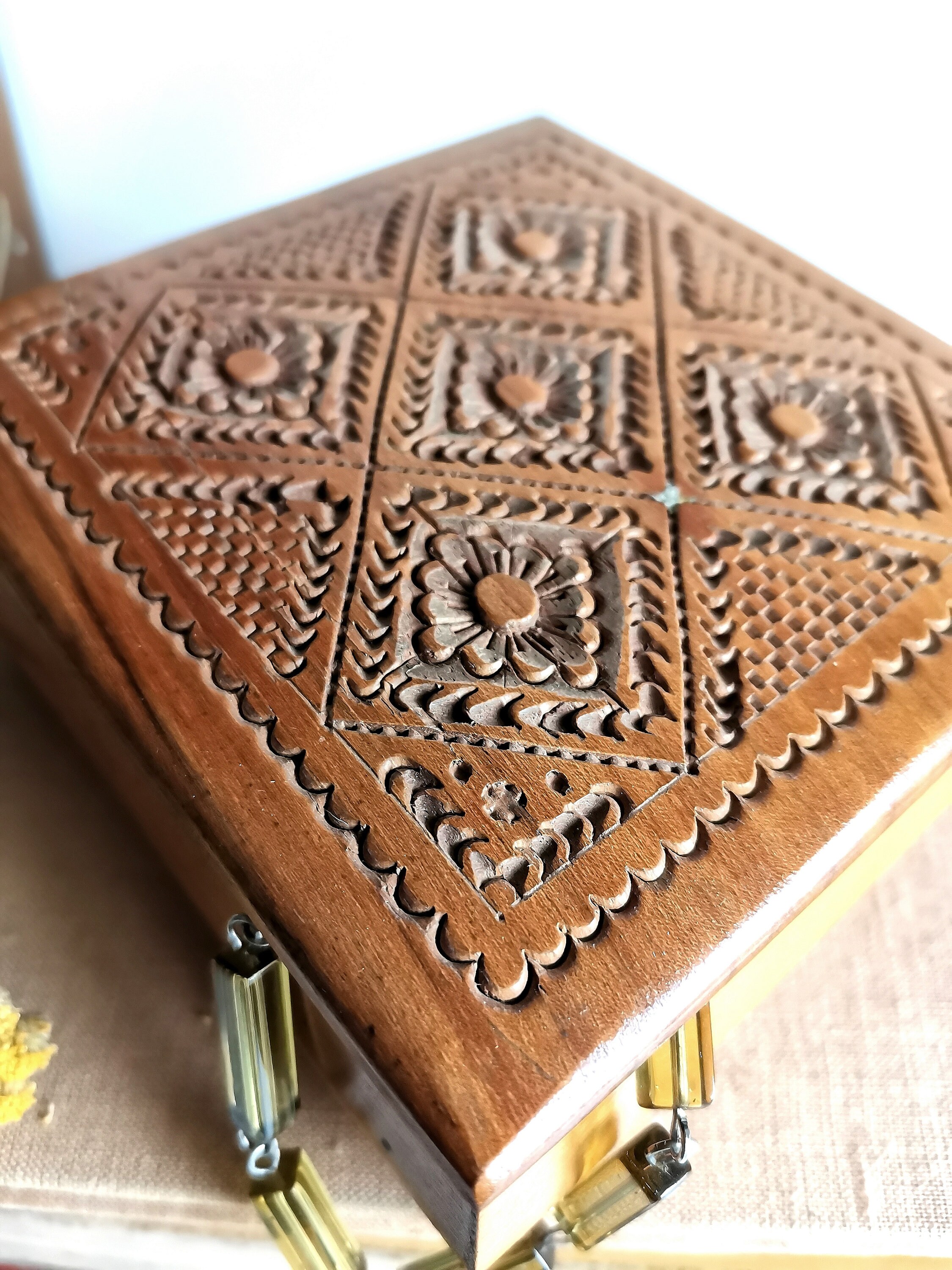 Wood Jewelry Box Folk Handmade Motif - Etsy UK