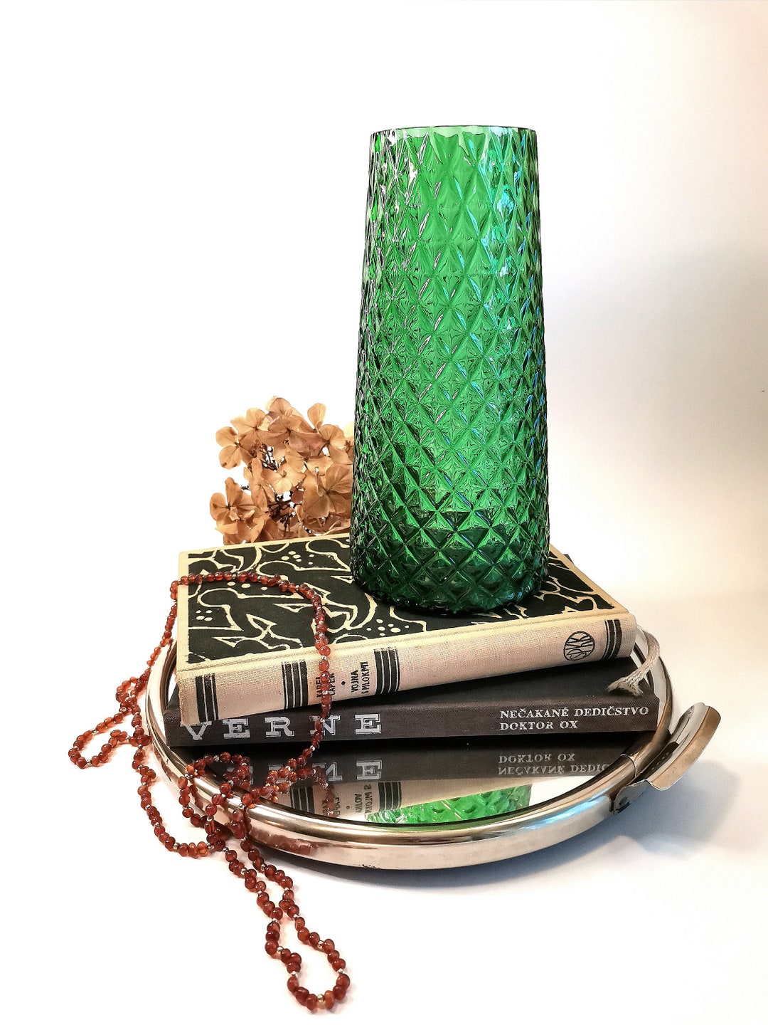 Glass Smaragd Vase Diamond or Caro Pattern Borske Sklo J.gabrhel - Etsy UK