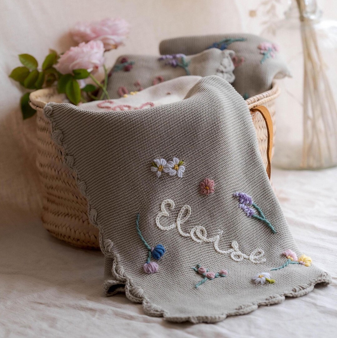 Hand Embroidered Baby Blankets. 100% Organic Cotton. Personalised With ...