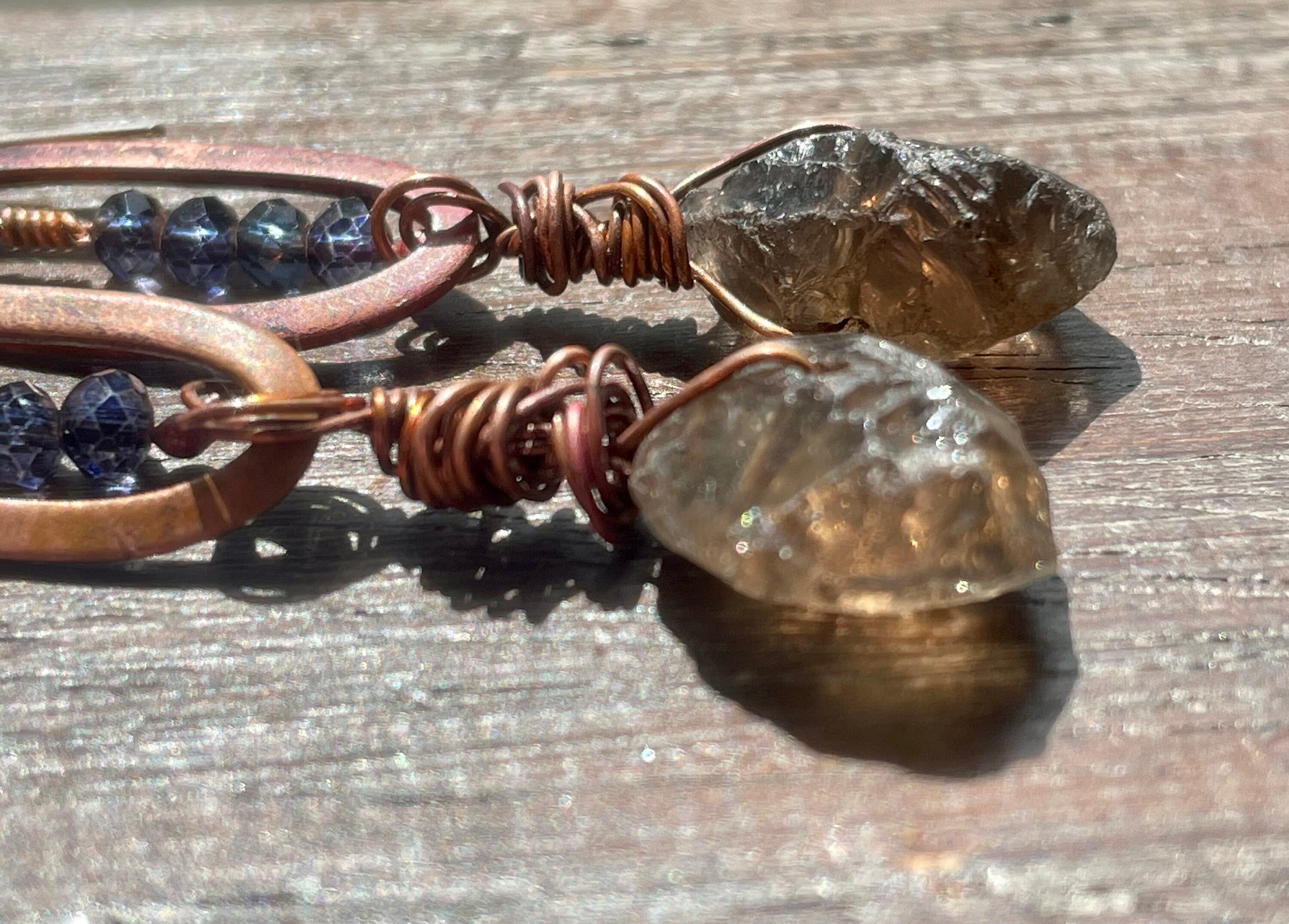 Boho Artisan Handmade Silver, Copper, Smoky Quartz and Glass Artistic ...
