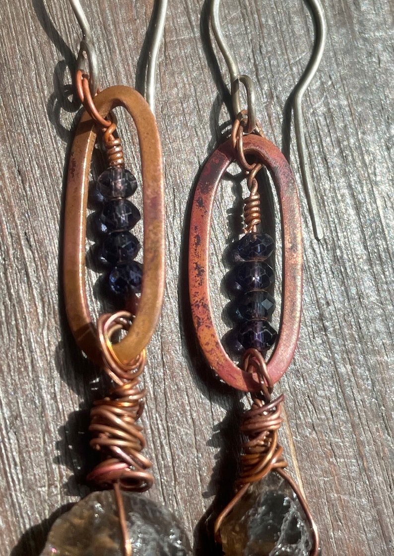 Boho Artisan Handmade Silver, Copper, Smoky Quartz and Glass Artistic ...