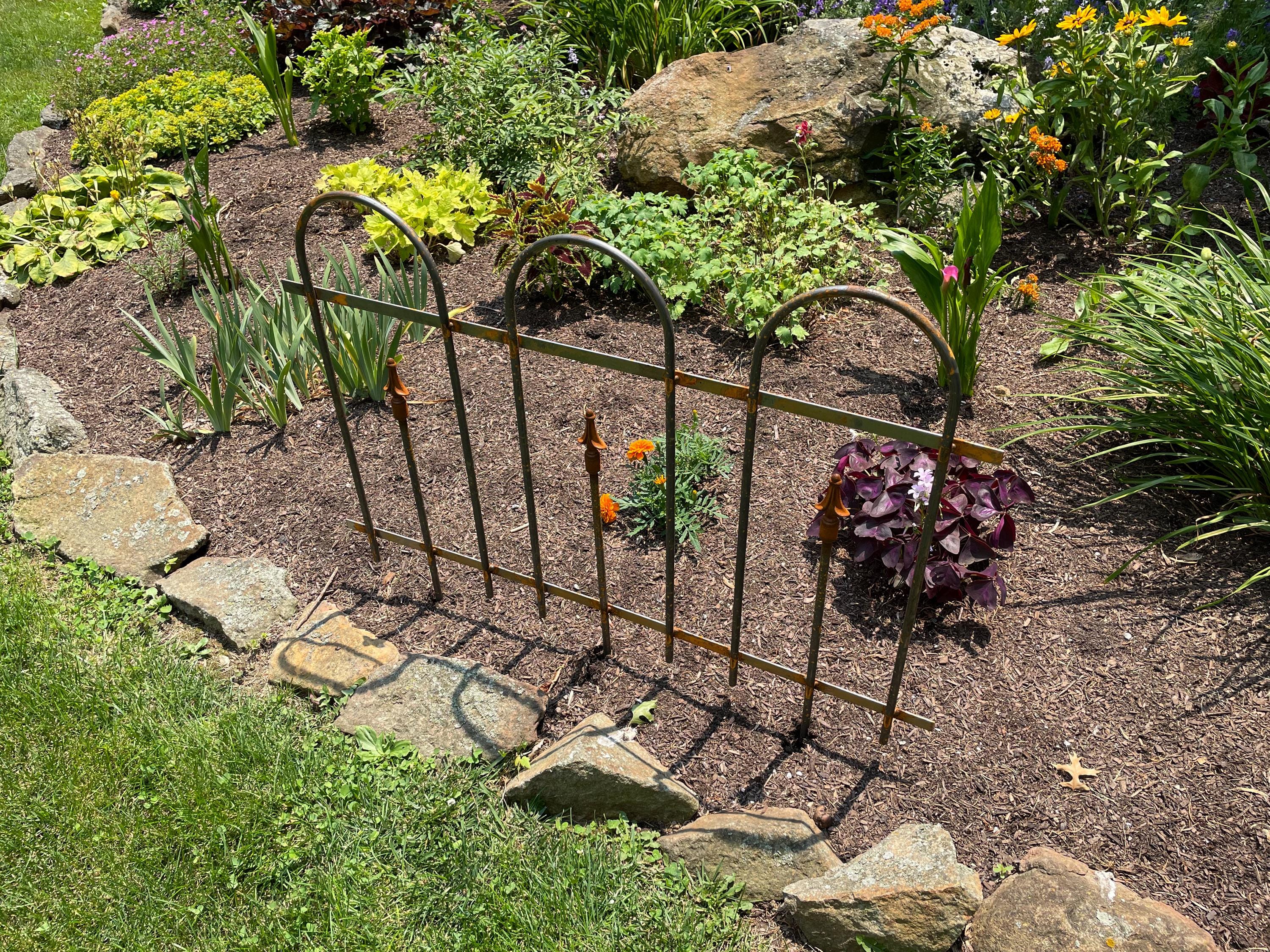 Rusty Wrought Iron Fence Section - Cast Iron - Finial - Garden Border ...