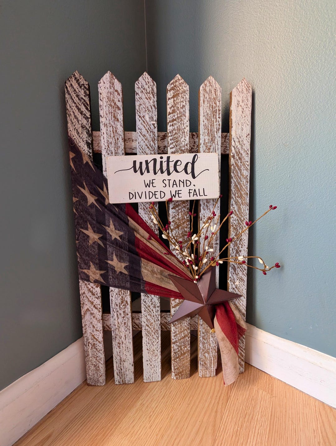 Amish Made Patriotic Wooden Fence Sign | Rustic Farmhouse Decor ...