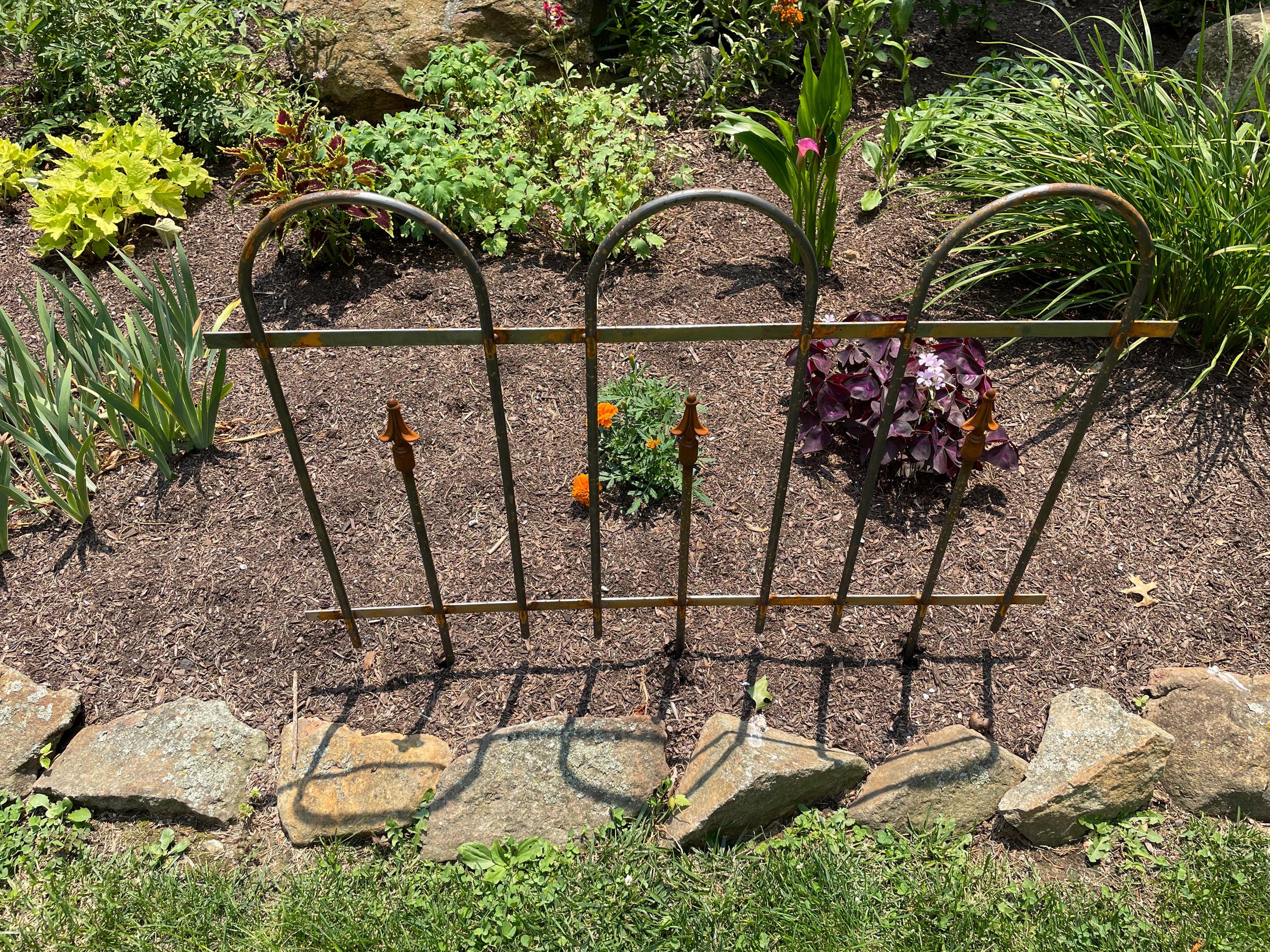 Rusty Wrought Iron Fence Section - Cast Iron - Finial - Garden Border ...