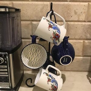Wrought Iron Mug Holder | Mug Tree for Coffee Cup Storage | Kitchen ...