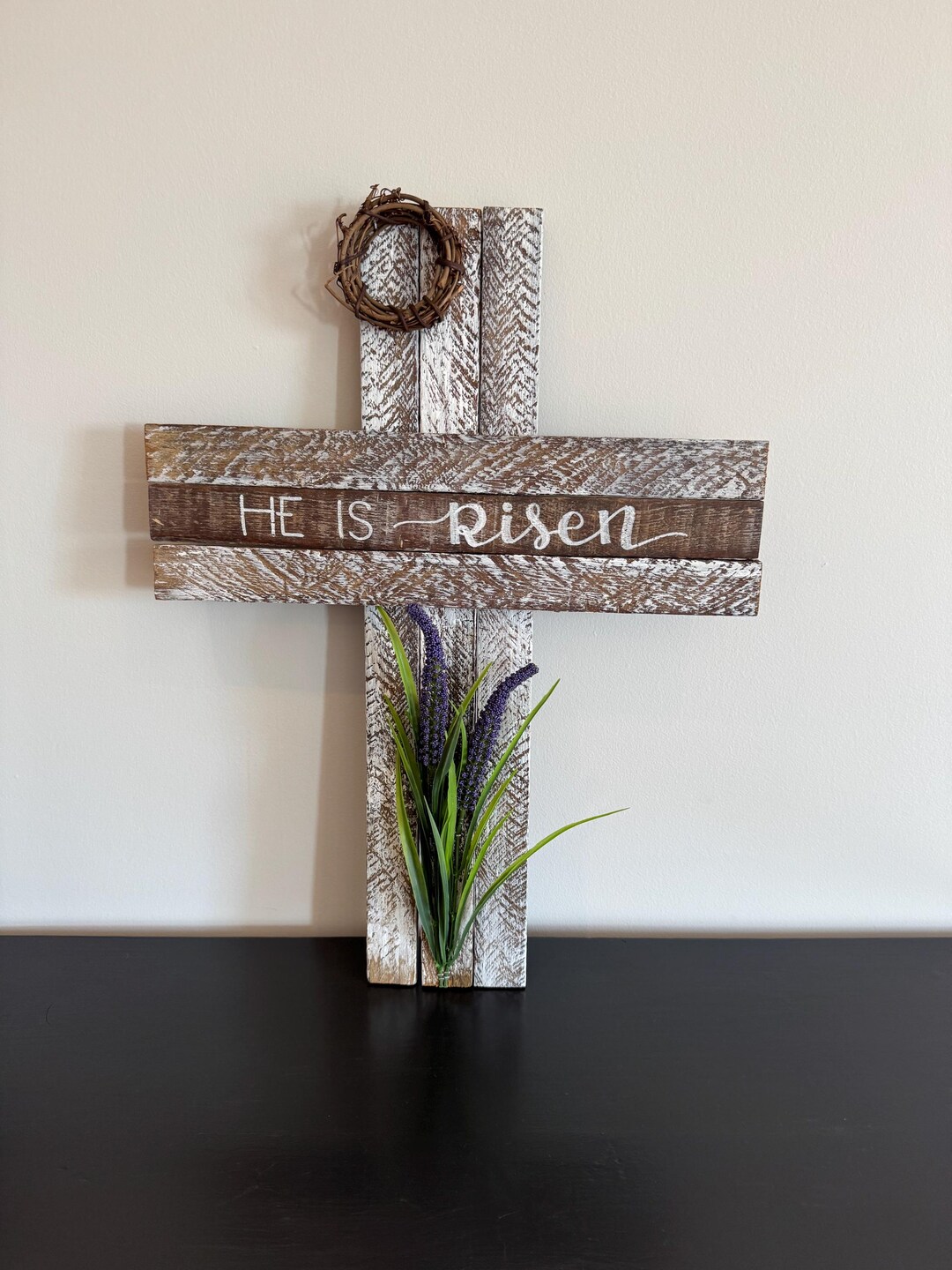 Amish Made Wooden "he is Risen" Cross Decor | Wood Lathe Cross | Rustic ...