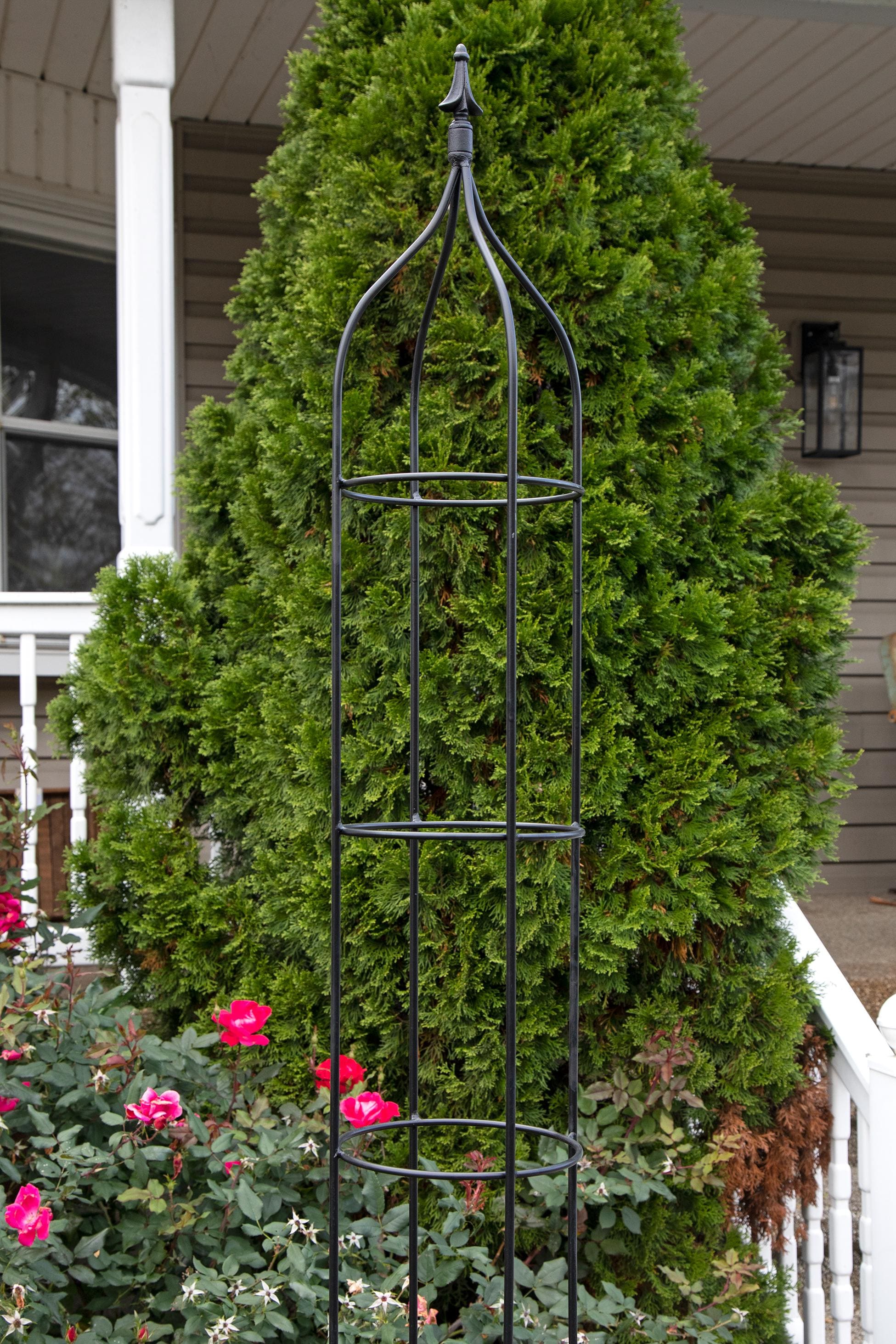 Round Obelisk Garden Trellis - Black Wrought Iron - Small & Large ...
